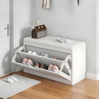 Generic Moderne Schuhaufbewahrungsbank Mit Klappschublade Und Gepolstertem Sitz - Organizer for Eingangsbereich Und Flur(White,24 L x 9 W x 18 H)
