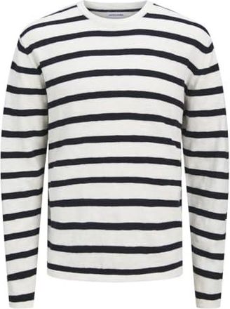 Jack & Jones Jjesummer Knit Crew Neck Sn Pull en Tricot, Cloud Dancer/Stripes : w. Sky Captain, L Homme
