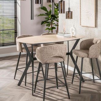 M&S Collection Table de bar 140x75x92 cm effet travertin et m&eacute;tal anthracite - KRIOLA