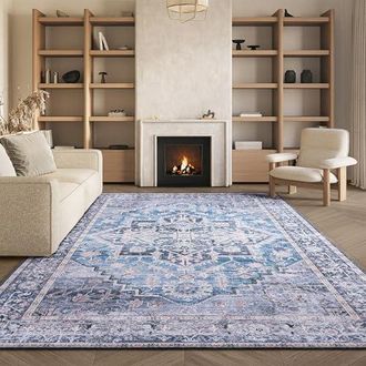 Safavieh Traditionell Teppich f&uuml;r Rug Ideal f&uuml;r stark frequentierte Bereiche - Maschinenwaschbar und rutschfest - Tucson Collection, Kurzer Flor, in Aqua und G