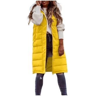 Generic Gilet matelass&eacute; long pour femme avec capuche - Sans manches - Doudoune doubl&eacute;e - Gilet polaire chaud - Gilet long &agrave; capuche - Gilet de transition pour