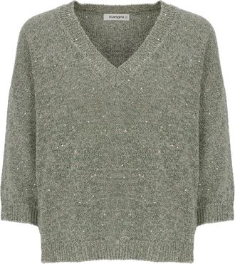 KANGRA Femme, Pulls, Vert, Taille: 40 FR Chemisier &agrave; col en V orn&eacute; de sequins