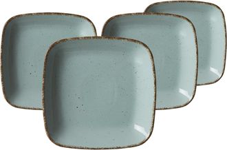 Ritzenhoff & Breker Suppenteller-Set Casa 4-teilig, 22 x 22 cm, Tiefe Teller im Vintage-Look, Mix & Match-Geschirr, Sp&uuml;lmaschinenfest & Mikrowellengeeignet, Porzellan, Bl