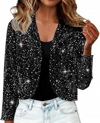 Generic Cardigan court &agrave; paillettes &agrave; manches longues ouvert sur le devant pour femme - Bol&eacute;ro brillant et scintillant - L&eacute;ger et habill&eacute; - &Eacute;l&eacute;gant pour rave,