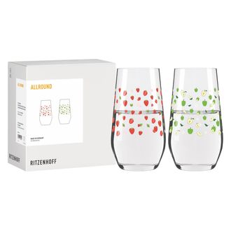 Ritzenhoff 8241004 Universalglas-Set 400 ml, 2er Set - mit fruchtigem Erdbeer- und Apfelmotiv - Made in Germany