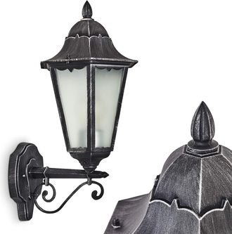 HOFSTEIN Außenwandleuchte Lignac Frost, Wandlampe aufwärts in antikem Look, Aluguß in Schwarz/Silber m. Milchglas-Scheiben, Wandleuchte m. E27-Fassung, Außenle