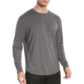 Generic T-shirt pour homme avec col rond ultra doux, l&eacute;ger, manches longues, d&eacute;contract&eacute;, t-shirt basique, gris, 3XL