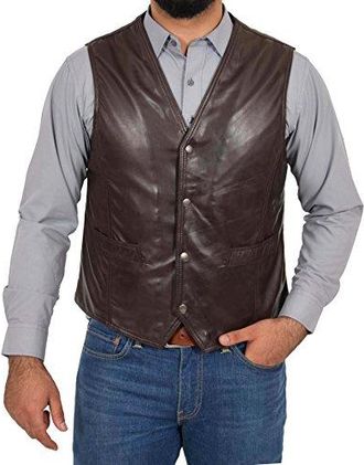 House Of Leather A1 FASHION GOODS - Gilet - sans Manche - Homme Marron Marron - Marron - Large