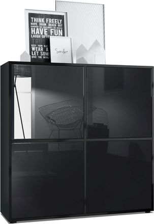Vladon Highboard Cuba V2 Schrank 104 x 105,5 x 35,5 cm Sideboard mit 8 Fächern, Made in Germany, Korpus in Schwarz matt/Fronten in Schwarz Hochglanz