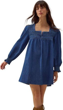 Next Jeanskleid Leichtes gesmocktes Denim-Minikleid aus Baumwolle (1-tlg)