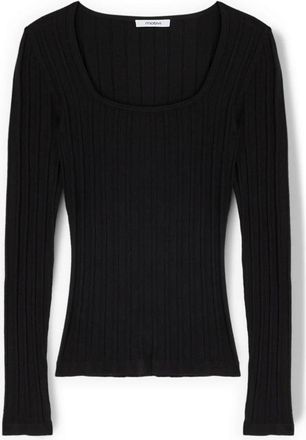 Motivi Femme, Pulls, Noir, Taille: 40 FR Top en maille c&ocirc;tel&eacute;e &agrave; encolure carr&eacute;e