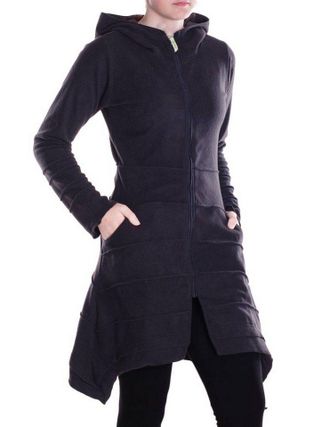 vishes Kapuzenfleecejacke Damen Kapuzenjacke lang Elfen Zipfel-Jacke Fleece &Uuml;bergangsjacke Hippie, Hoody Style, Alternative Bekleidung