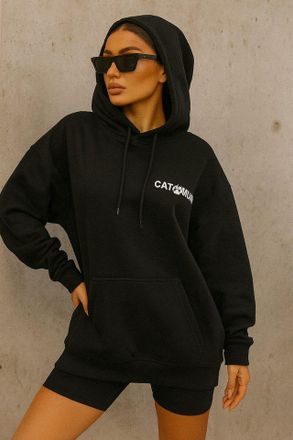 Worldclassca Hoodie Worldclassca Oversized CAT MUM Print Hoodie Kapuzenpullover Sweatshirt PRINT CAT MUM 100% LOVE PLAY