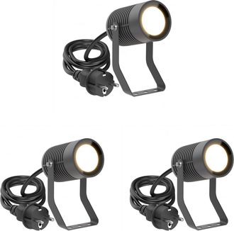LEDs Com 3 Stück Gartenstrahler SHINGA für außen, IP65, Stecker, anthrazit, inkl. GU10 LED Lampe 630lm, warmweiß