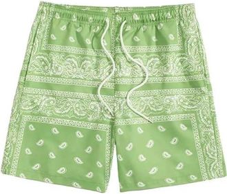 Generic Short de bain d&eacute;t&eacute; pour homme style boh&egrave;me avec cordon de serrage &agrave; la taille et imprim&eacute; cachemire, vert, 4XL