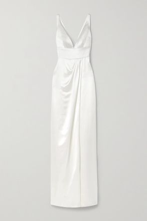 Naeem Khan Virgina Robe Aus Seidensatin Mit Raffung - Elfenbein
