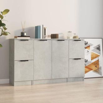 vidaXL Buffets 3 pcs gris b&eacute;ton bois ding&eacute;nierie