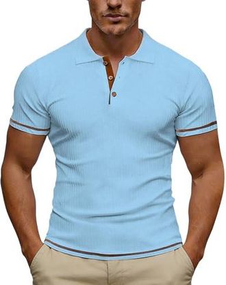Generic Polo pour homme, manches courtes, col &agrave; revers boutonn&eacute;, couleur contrast&eacute;e, patchwork, t-shirt de sport, bureau, formel, intelligent, chemise de spor