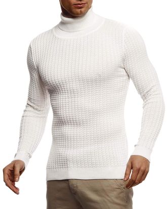 LEIF NELSON Herren Strickpullover Warmer Pullover mit Rollkragen Rollkragenpullover f&uuml;r M&auml;nner Pulli f&uuml;r Winter Rolli LN2115 XXL Ecru