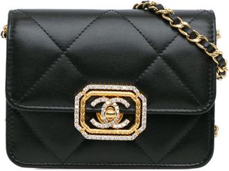 Chanel Hobo Bags - Quilted Calfskin Strass Card Holder On Chain - Gr. unisize - in Schwarz - f&uuml;r Damen