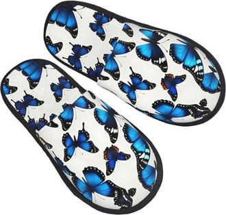 Generic Pantoufles Moelleuses Nombreuses Impressions De Papillons Bleus Chaussons Antid&eacute;rapants Hiver Chausson Pour Chambre Homme Int&eacute;rieur M