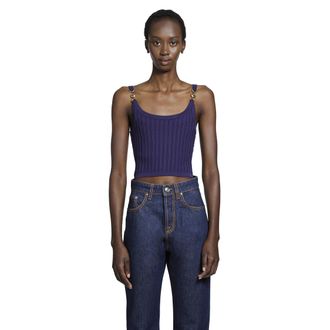 Versace Stretch Viscose Mesh Ribbed Knit Top