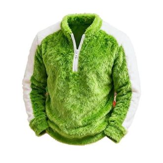 Generic Pull polaire thermique à manches longues pour homme - Fermeture éclair quart - Pour lautomne et lhiver, Vert, XXL