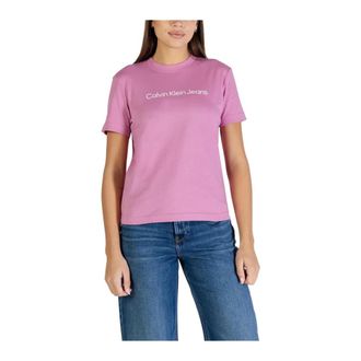 Calvin Klein Jeans Femme, Tops, Rose, Taille: 40 FR Round Neck Short Sleeve Cotton T-shirt