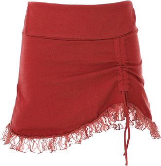 Guru Shop Boho Minirock mit Spitze, Superkurzer Pixirock, Festivalrock zum Raffen - Rostrot, Damen, Baumwolle, Size:S