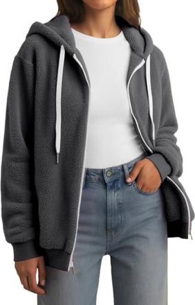 Generic Vestes pour femmes 2026 - Sweat &agrave; capuche d&eacute;contract&eacute; - Mode duveteuse et chaude - Avec poches, gris fonc&eacute;, 3XL