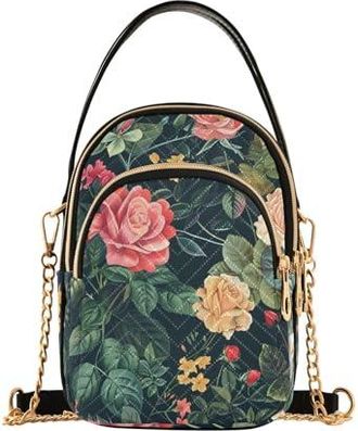 Mnsruu Sac à bandoulière pour femme avec sangle réglable Motif floral botanique Vert