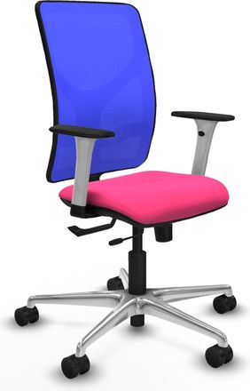 Piqueras y Crespo B&uuml;rostuhl mit hoher R&uuml;ckenlehne, mit wei&szlig;en und schwarzen Armlehnen, h&ouml;henverstellbare Lendenwirbelst&uuml;tze, ausgestattet mit Syncro/Traslack. Blau/Rosa