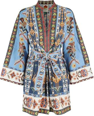 Farm Rio Farm Rio, Femme, Robes, Multicolore, Taille: 36 FR Mini-robe &agrave; col en V en tapisserie brod&eacute;e