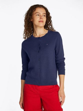 Tommy Hilfiger Cardigan CO JERSEY STITCH CARDIGAN Baumwollmischung, regular fit, Rundhals, goldfarbene Kn&ouml;pfe