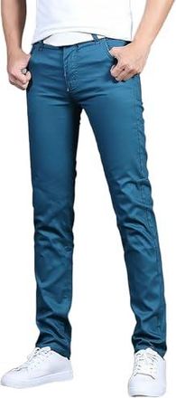 Generic Pantalon habillé pour homme, coupe ajustée, en lin extensible, pantalon dextérieur tendance, pantalon décontracté en coton avec poches, pantalon chino