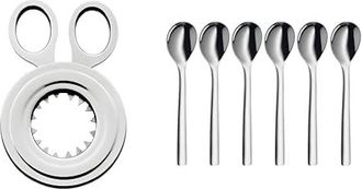 WMF Eierl&ouml;ffel-Set 6-teilig Eierl&ouml;ffel Nuova Cromargan Edelstahl rostfrei poliert & Eierk&ouml;pfer Gourmet Cromargan Edelstahl rostfrei sp&uuml;lmaschinengeeignet