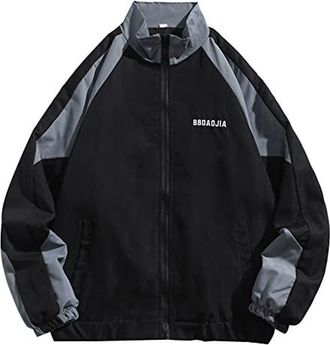 Minetom Veste Femme Vintage Hip Hop Manteau College Jacket Unisexe Casual Zipper Blouson Bomber Veste de Survêtement Streetwear B Noir XL