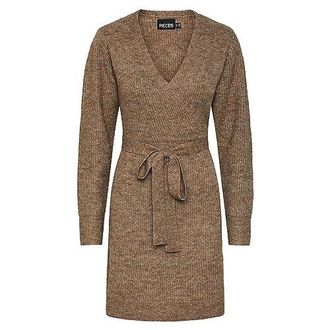 Pieces Bestseller A/S Pcellen Ls Wrap Knit Dress Noos BC Robe, fossile, XS Femme