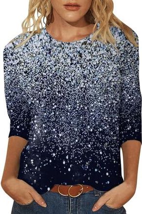 Generic Hauts &agrave; paillettes pour femme - Chemisiers festifs pour femme - Manches 3/4 - Col rond basique - Tunique l&eacute;g&egrave;re - Automne et hiver - Paillettes scinti