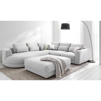 Studio Copenhagen home24 Ecksofa 2-Sitzer mit Ottomane Grau Webstoff Amila 270 x 74 x 306cm Ottomane davorstehend links Modern