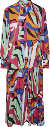 Vero Moda Y.A.S Damen YASALIRA LS Long Shirt Dress S. NOOS Kleid, Fuchsia Purple/AOP:Graphic Print, Small