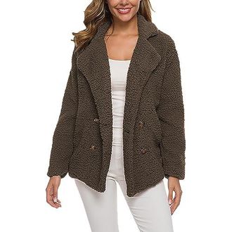 Generic Veste en peluche pour femme, manteau en polaire Sherpa pour femme, vêtement dextérieur uni, cardigan ample à boutons rabattables, vêtements dextérieur