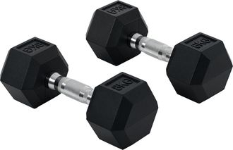 HOMCOM Hexagon Hanteln, 2er Set Hanteln mit ger&auml;ndeltem Griff, Kurzhantelset aus Gusseisen, 2 x 8 kg, Kurzhanteln f&uuml;r M&auml;nner Frauen, Zuhause, Fitnessstudio, 