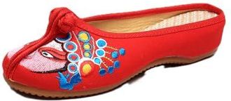 Generic TRC Chaussures brodées en tissu pour femme - Pantoufles pour le maquillage du visage, Rouge, 38 EU
