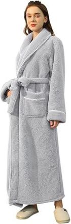 Generic Peignoir en polaire Sherpa pour femme, peignoir long ultra doux avec ceinture, robe de chambre confortable et chaude et moelleuse, tenue de d&eacute;tente, m
