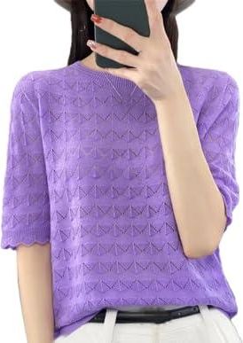 Generic D&eacute;bardeur &agrave; manches courtes en tricot sans couture pour femme, lavande, M