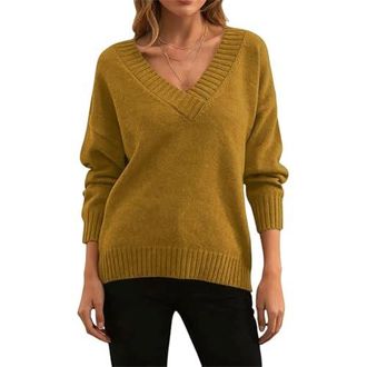 Generic Pull court à manches longues raglan double face et col en V pour femme, haut court pour lautomne ample, couleur unie, pull surdimensionné en tricot, j