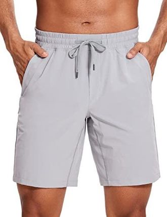 CRZ YOGA Short dentraînement à séchage Rapide pour Hommes Short de Sport avec Poches - 18 cm Gris de Mouette XL