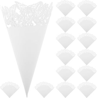 Garneck 20 St&uuml;ck Wei&szlig;e Konfetti T&uuml;ten mit Schmetterlingsspitze aus Bastelpapier Kegelf&ouml;rmige Bl&uuml;tenblatt T&uuml;ten f&uuml;r Hochzeitsdeko und Gastgeschenke