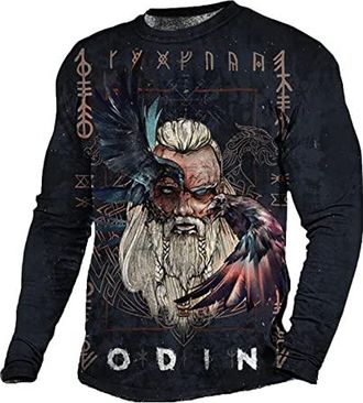 Keephen T-Shirt imprimé Viking Warrior pour Homme - T-Shirt décontracté avec Tatouage Viking en 3D - T-Shirt à Manches Longues - Pull - Streetwear